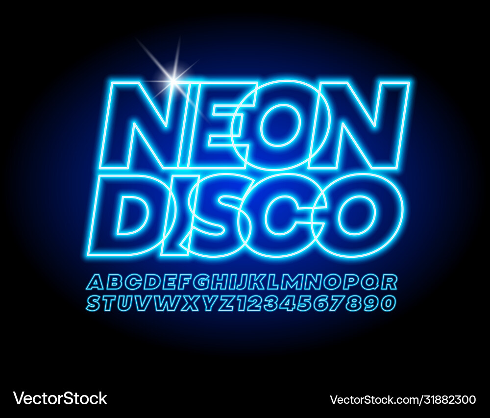 Glowing logo neon disco with electric font Vector Image