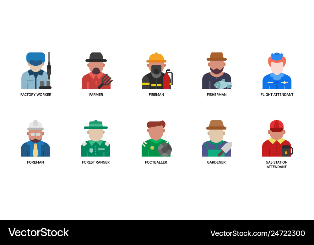 Jobs and occupations icons set Royalty Free Vector Image