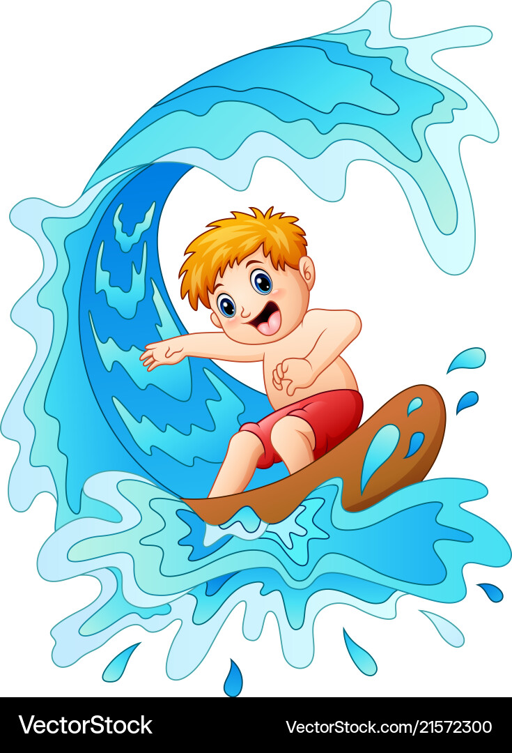 Kids play surfing with big wave Royalty Free Vector Image