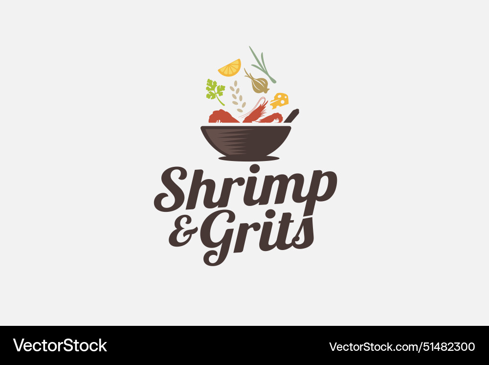 Shrimp and grits logo with a combination Vector Image