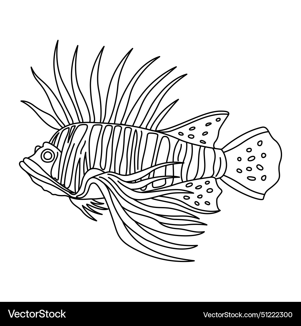 Tropical fish hand drawn line art coloring page Vector Image