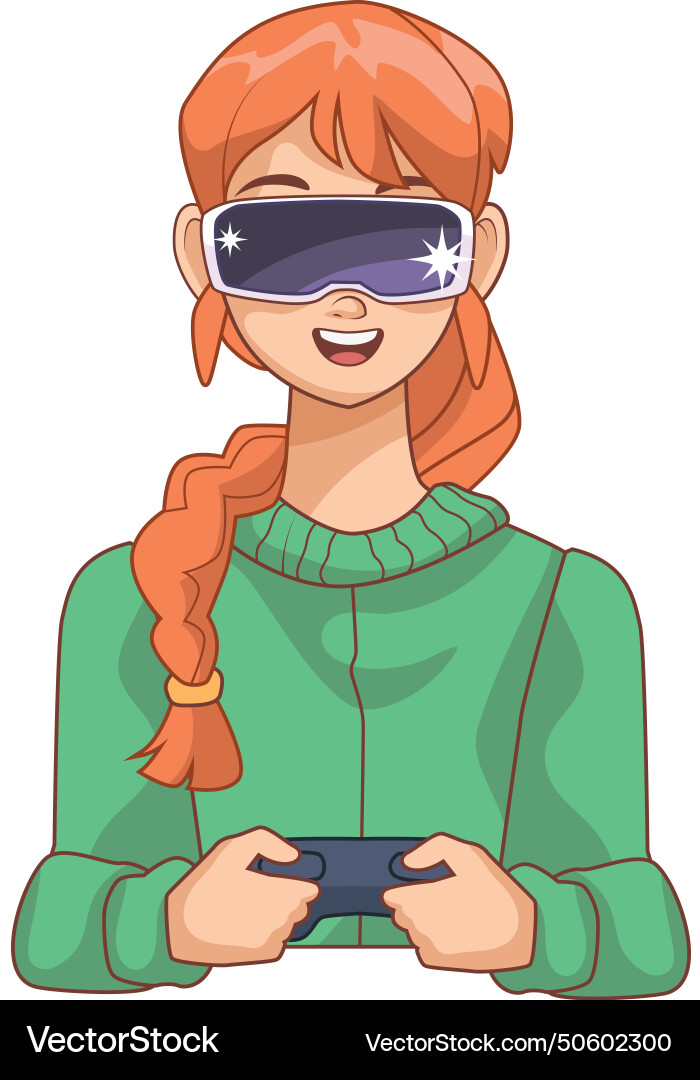 Virtual reality gamer girl Royalty Free Vector Image