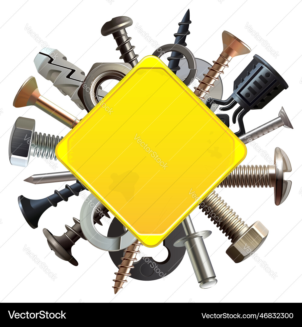 Yellow metal board with fasteners Royalty Free Vector Image