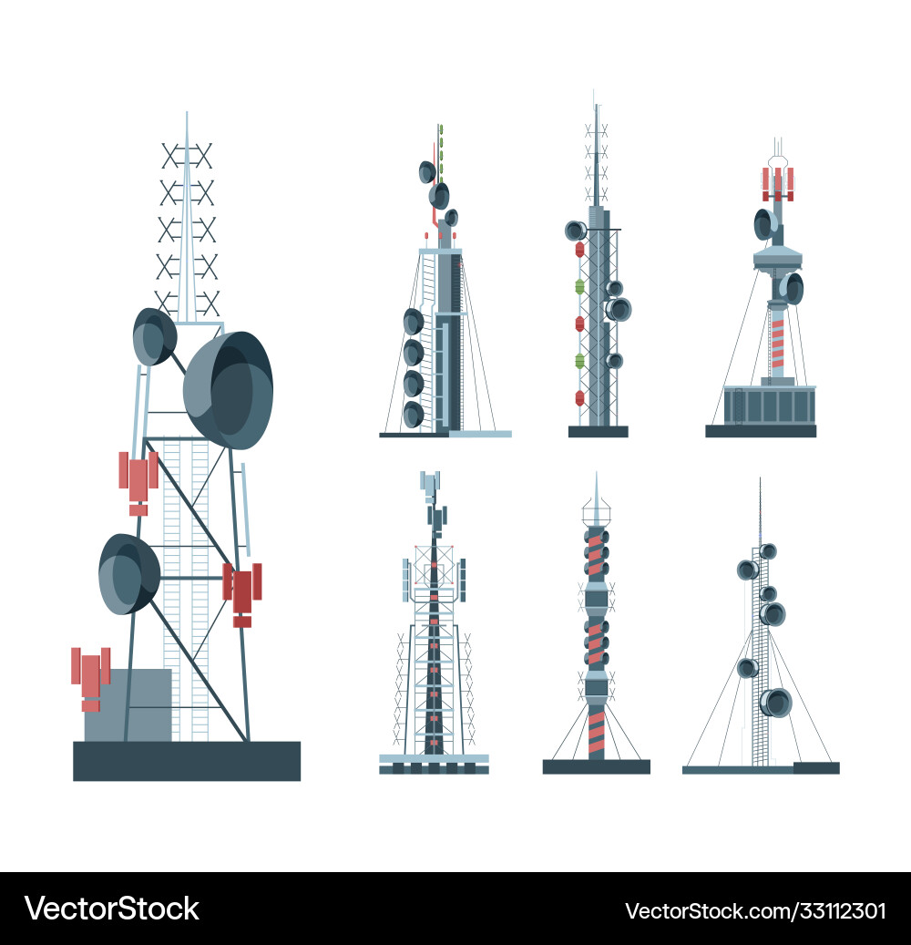 Cellular communication towers set Royalty Free Vector Image