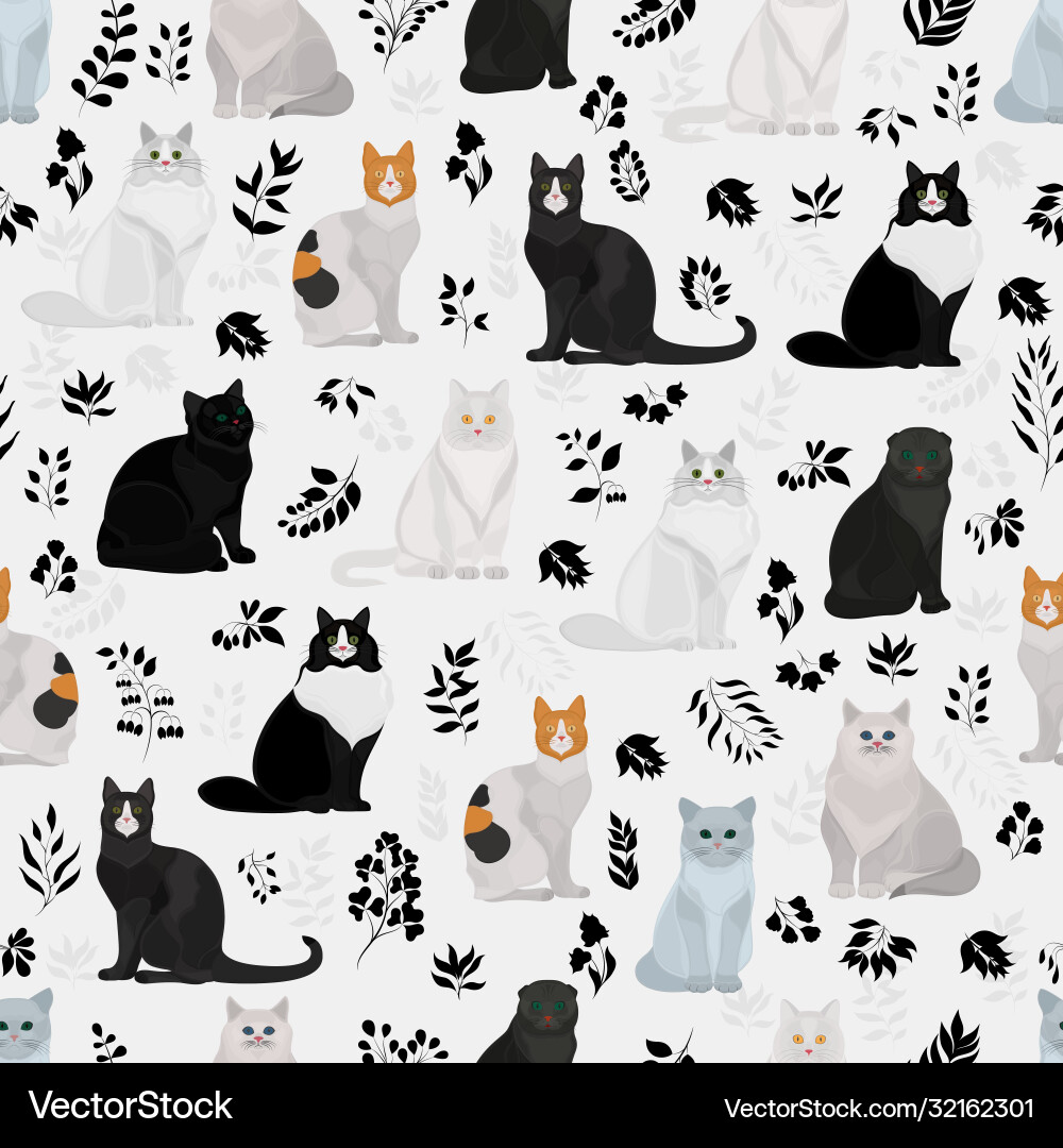 Cute Cat Pattern - Seamless Royalty Free Vector Image