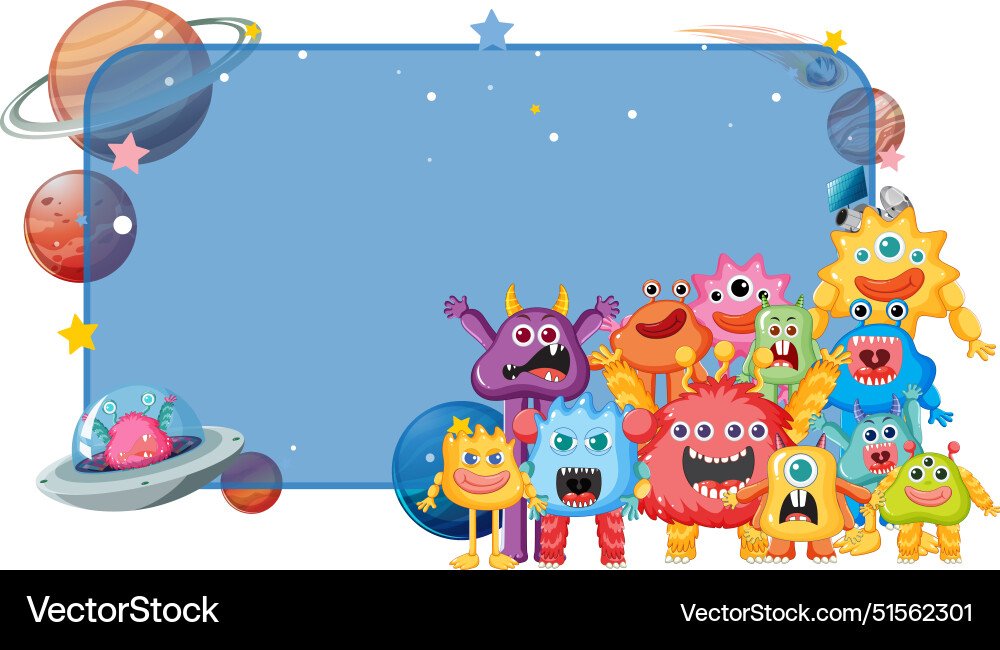 Cute monsters with planets and stars background Vector Image