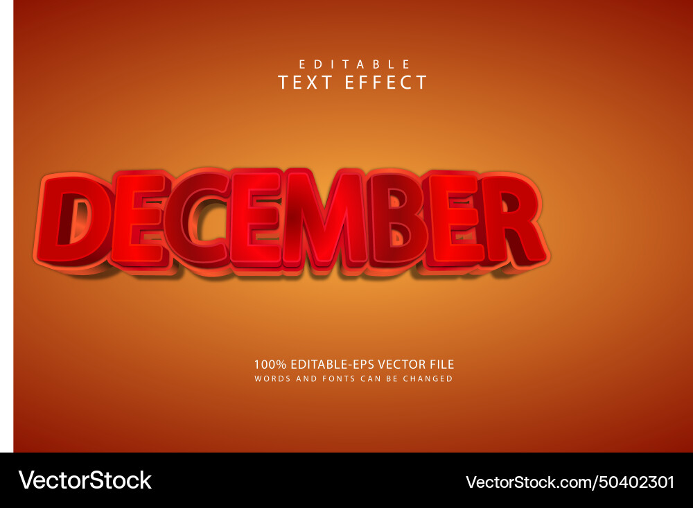 December editable text effect 3 dimension emboss Vector Image