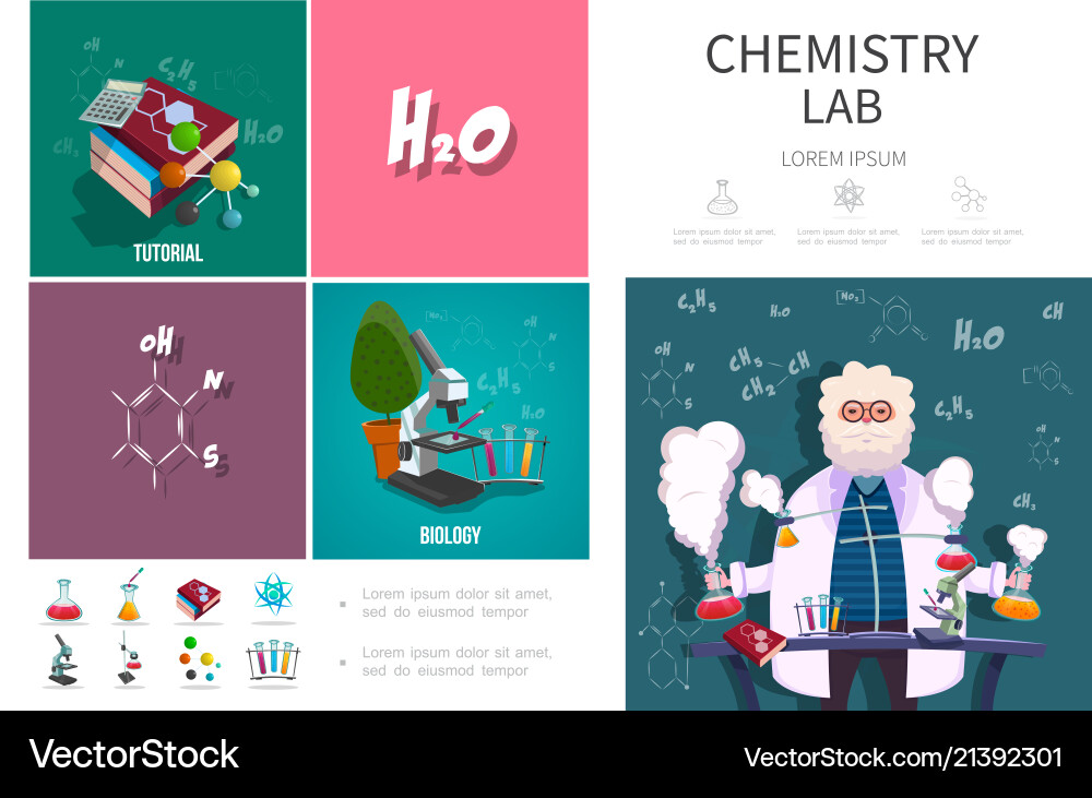 Flat chemistry lab infographic concept Royalty Free Vector