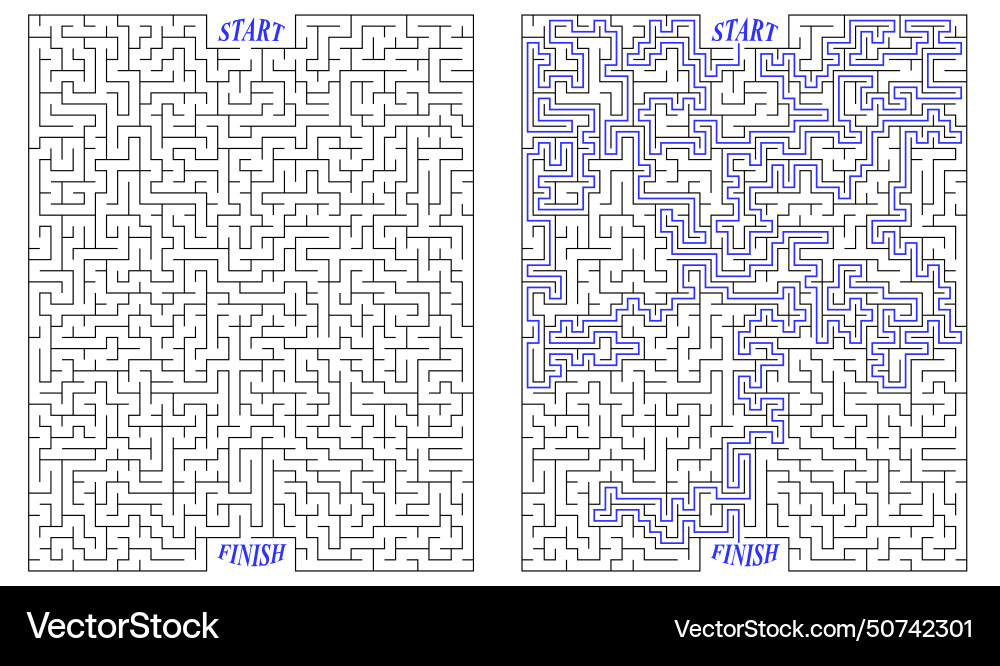 Huge labyrinth of high complexity with solution Vector Image
