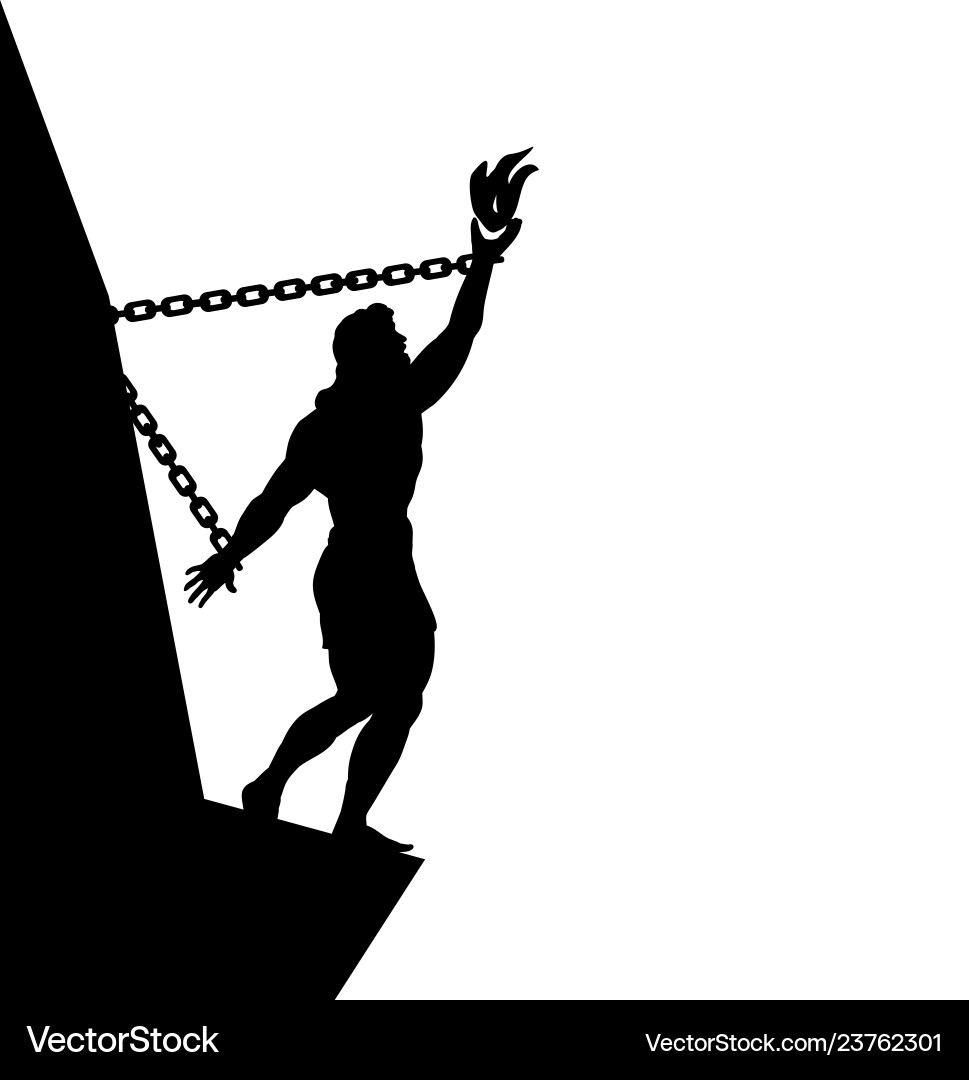 Prometheus god flame silhouette ancient mythology Vector Image