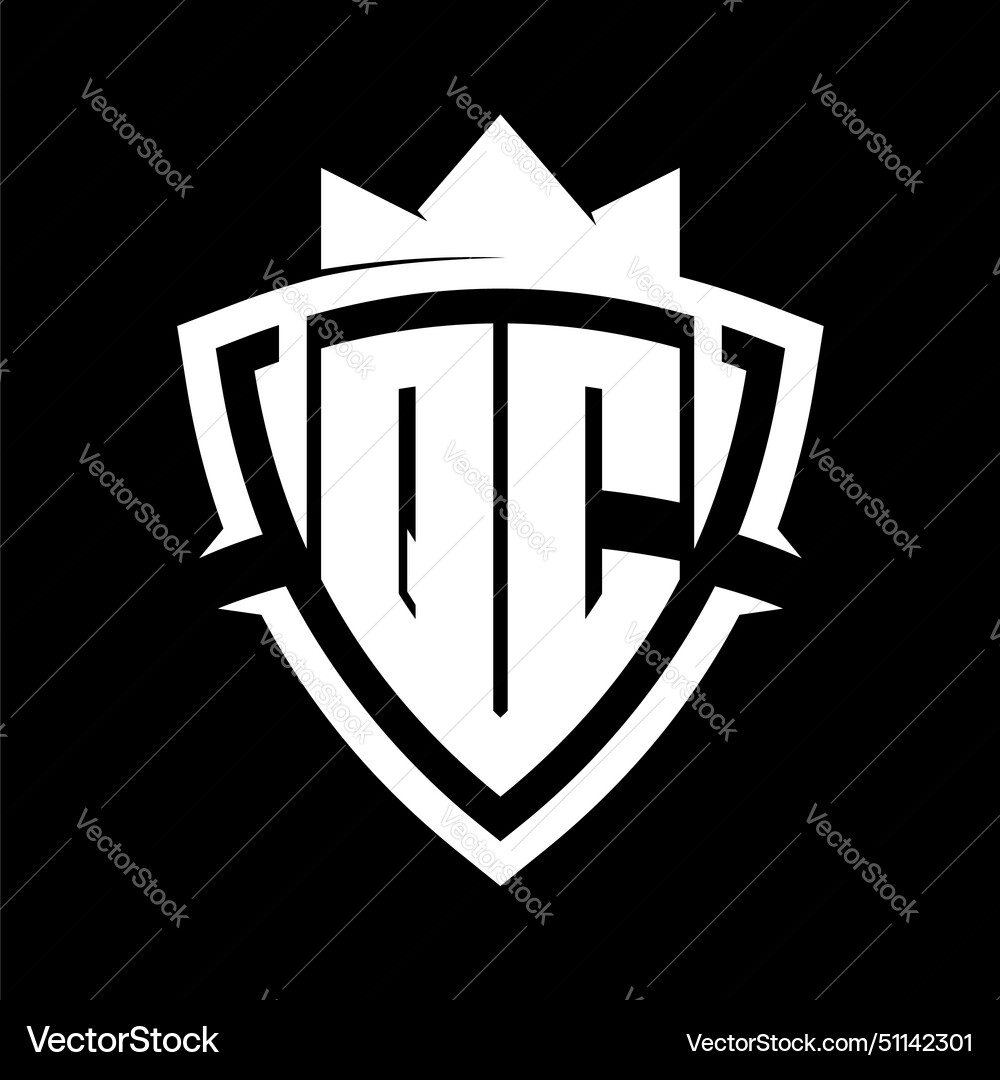 Qc letter monogram with triangle curve shield Vector Image