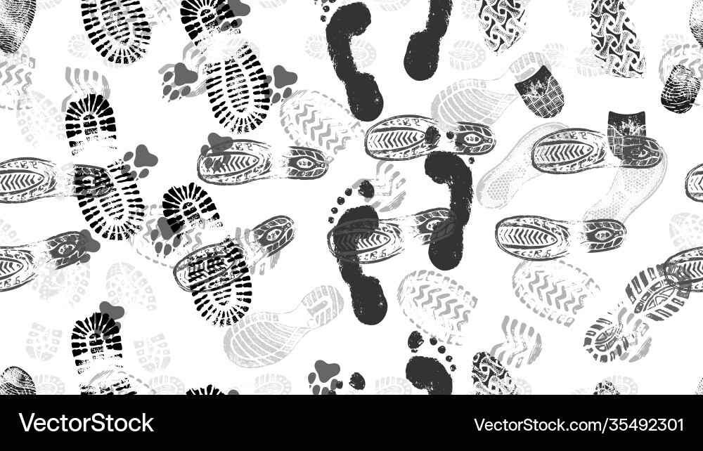 Seamless pattern shoe prints and bare feet Vector Image