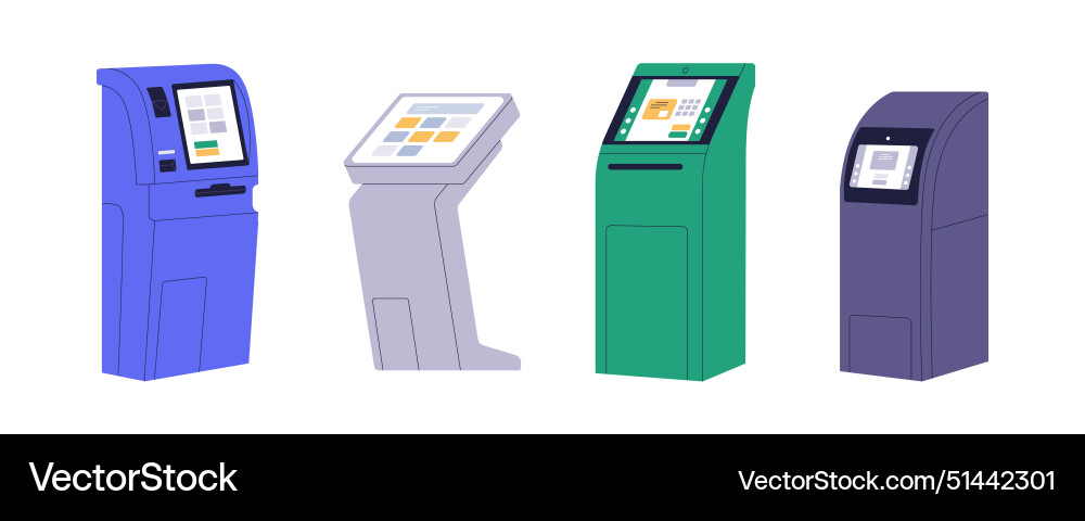 Self-service kiosks set interactive touchscreen Vector Image