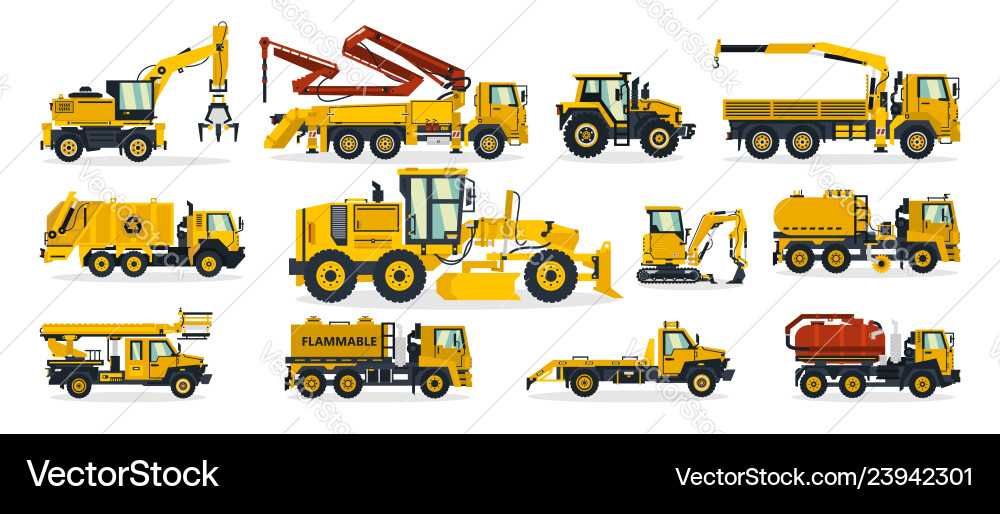 Set of construction equipment excavator tractor Vector Image