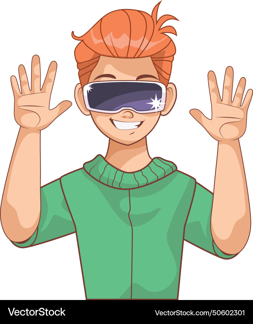 Virtual reality boy with goggles Royalty Free Vector Image
