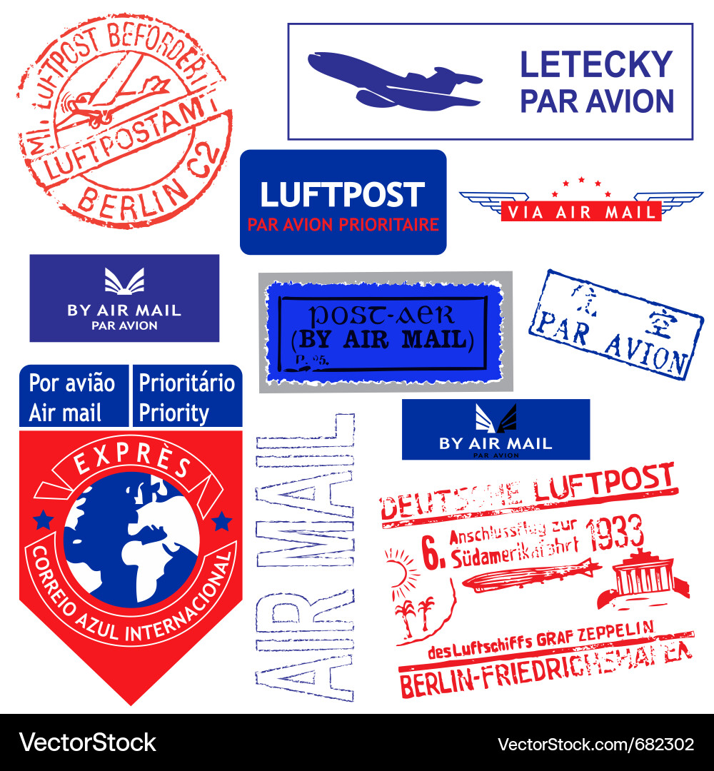 Air mail stamp set Royalty Free Vector Image - VectorStock