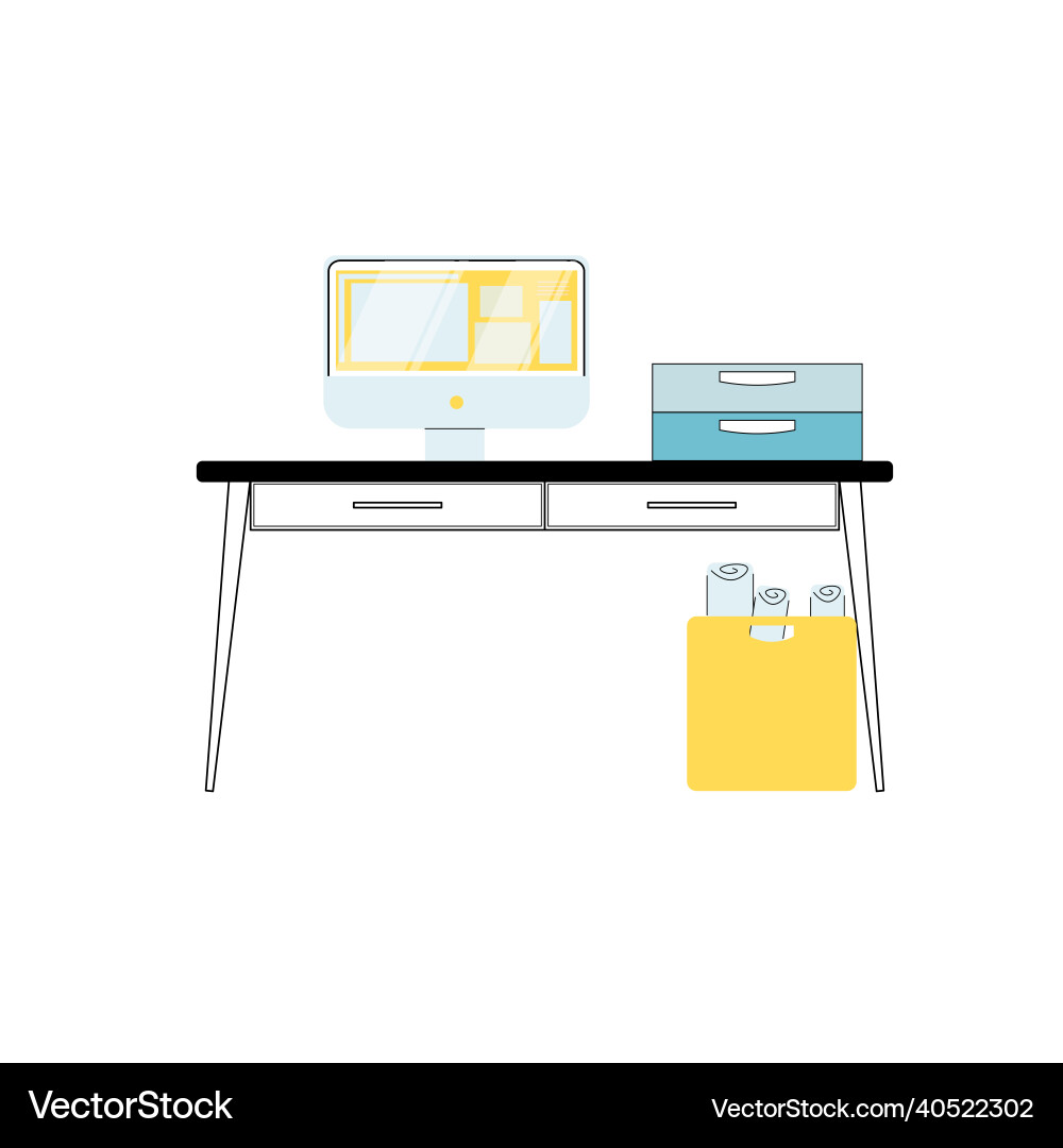 Flat Cartoon Computermonitor auf dem Schreibtisch Vektorbild