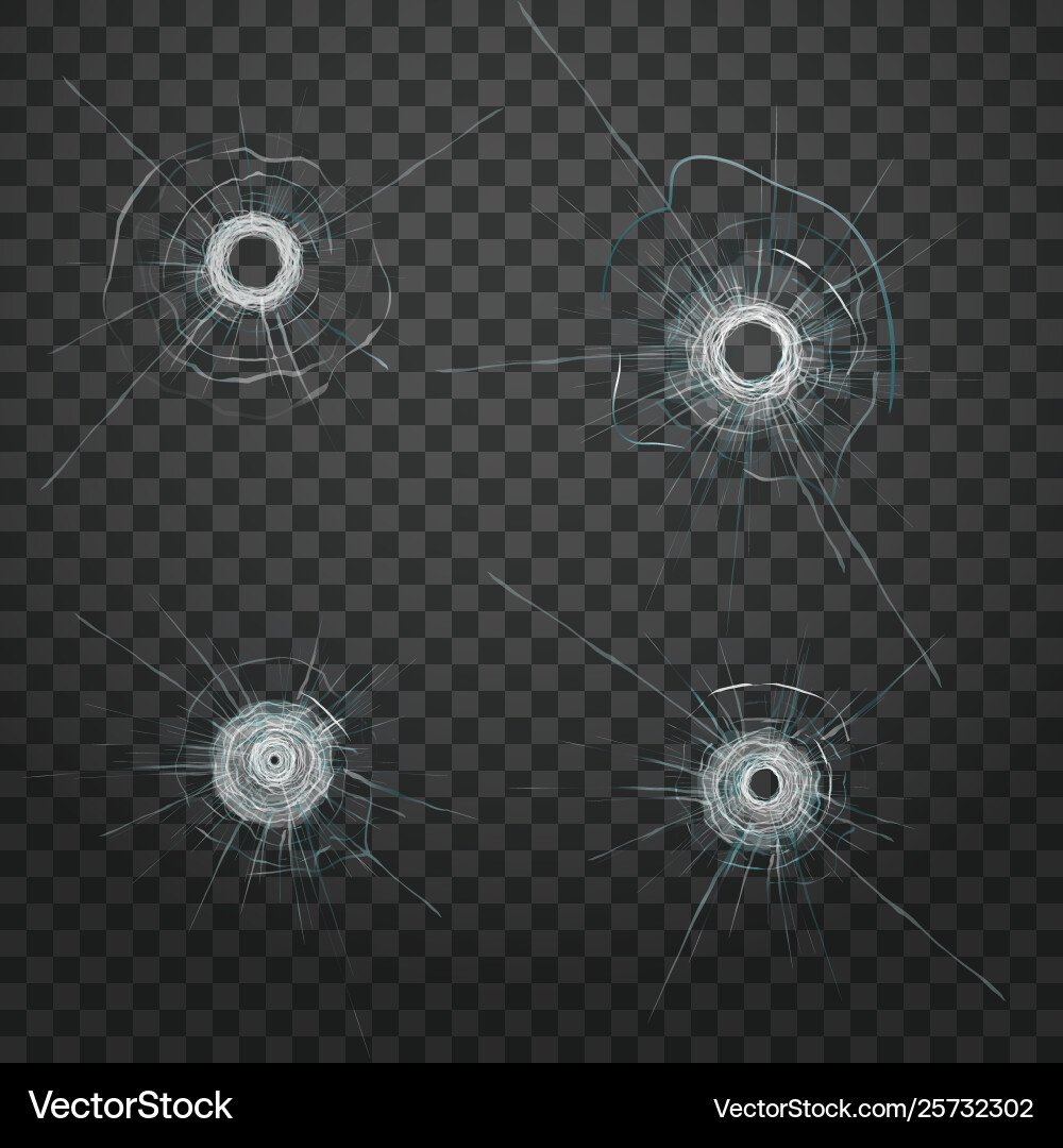 Realistic bullet glass hole set Royalty Free Vector Image