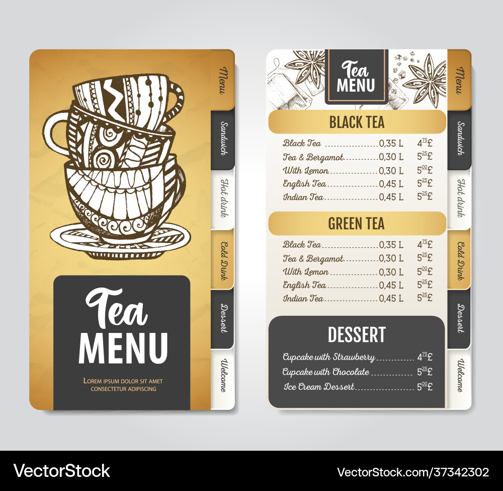 Restaurant tea menu design Royalty Free Vector Image