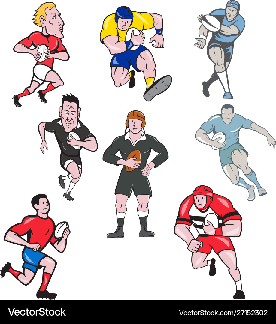 Rugby player mascot cartoon set Royalty Free Vector Image