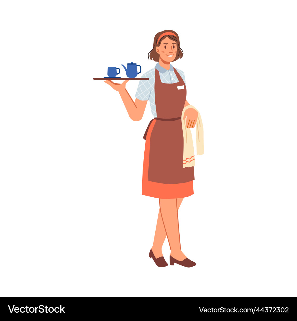 Server in cafe waitress with tea on tray Vector Image