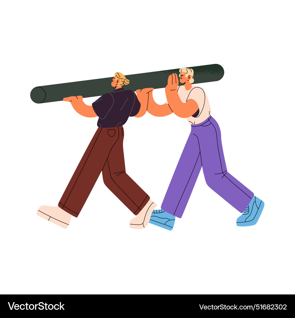 Team carries heavy geometric shape together Vector Image