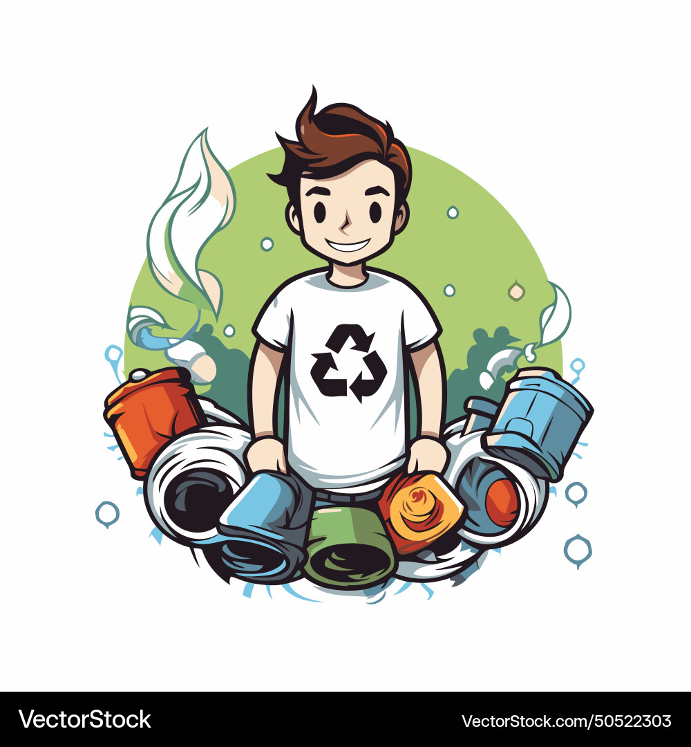 A man with trash can and recycling symbol Vector Image