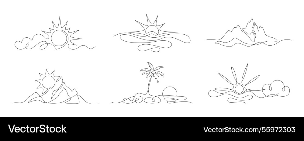 Continuous one line sun with clouds tropical Vector Image