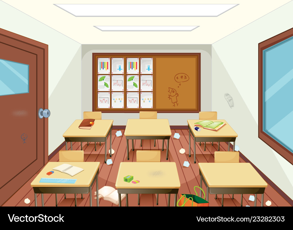 Dirty wooden classroom interior Royalty Free Vector Image