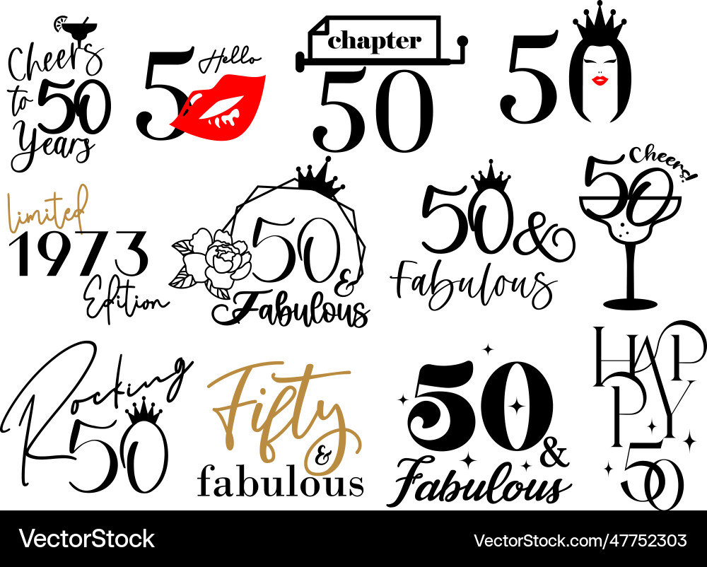 Fifty & Fabulous 50th Birthday Celebration Vector Image