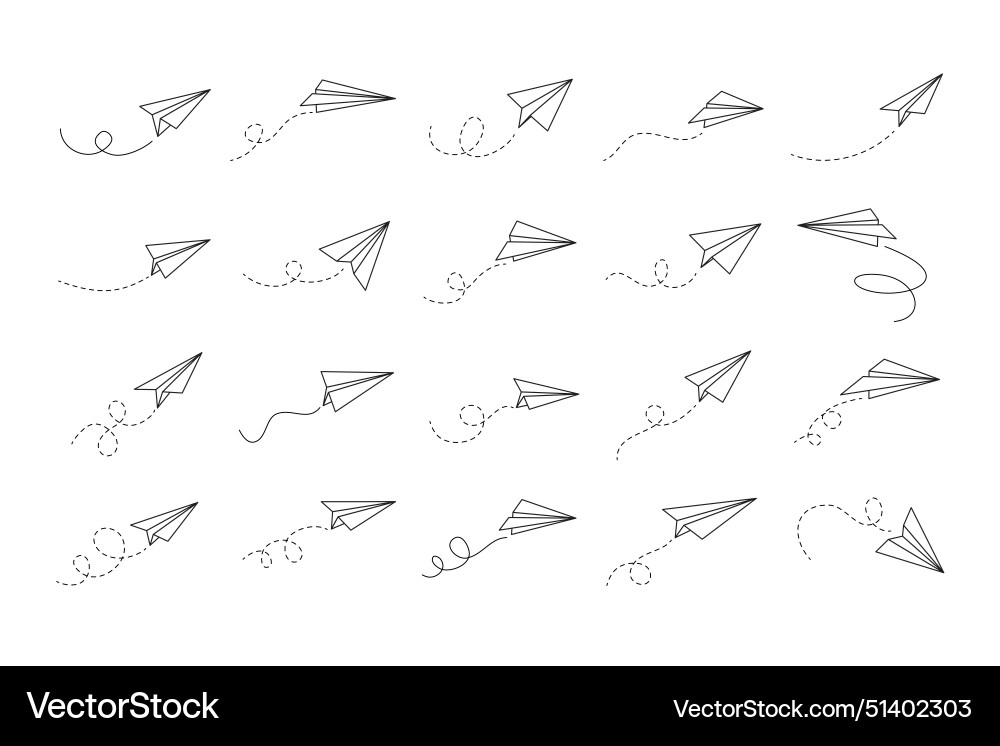 Hand drawn doodle paper plane set isolated planes Vector Image