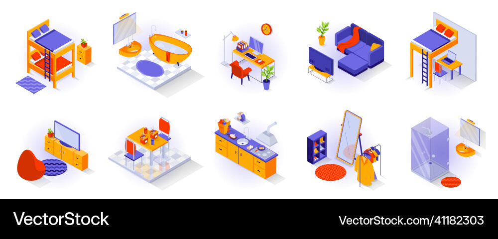 Home interiors elements concept isometric 3d icons