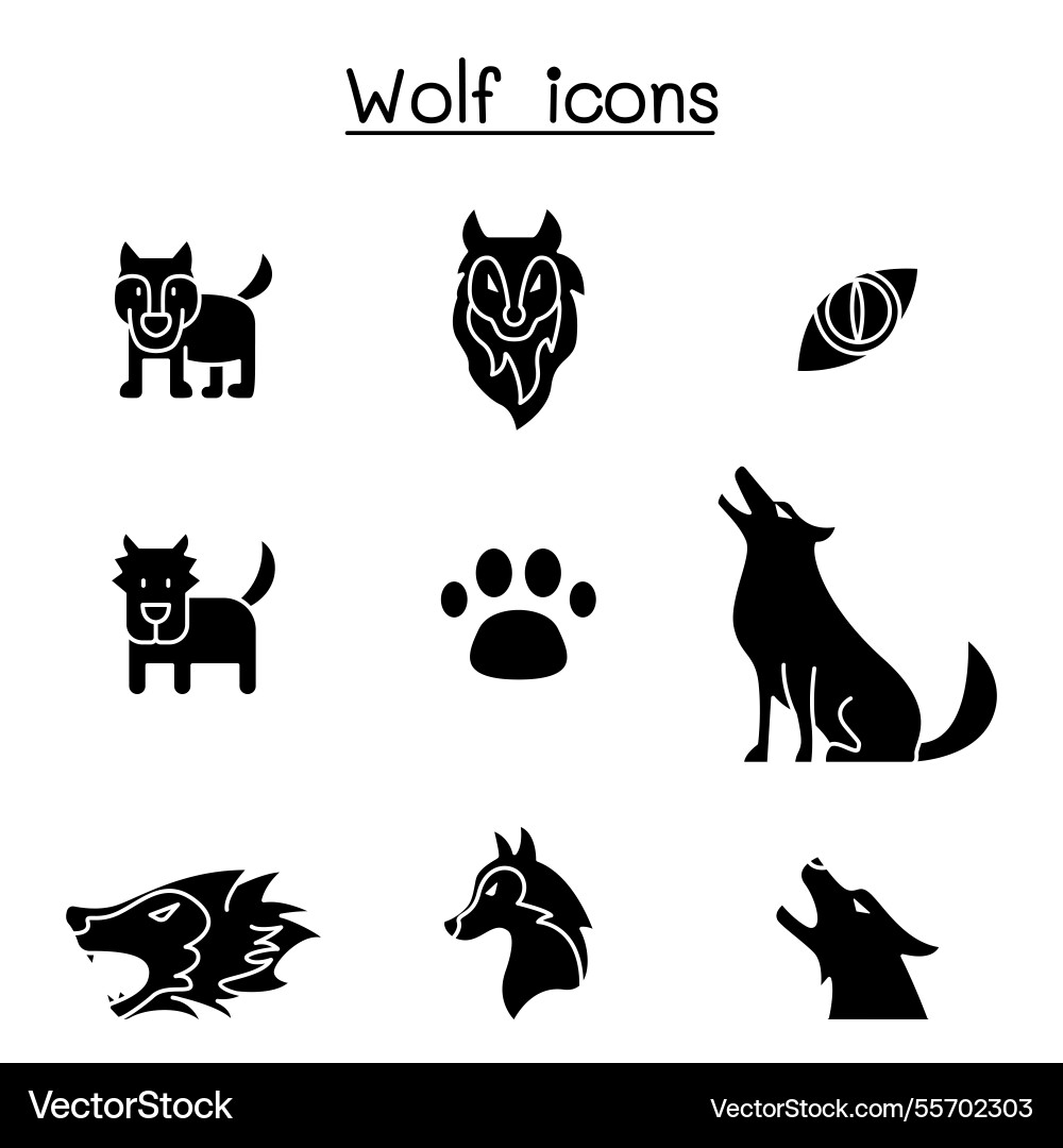 Wolf icon set graphic design in glyph style Vector Image