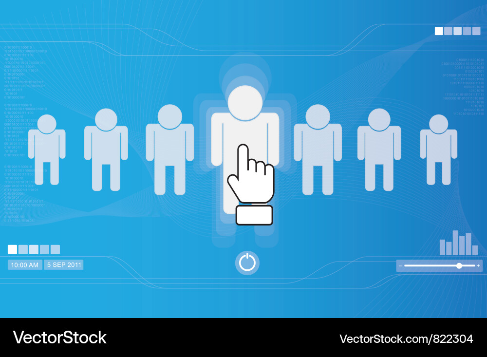 Hand icon pushing human button Royalty Free Vector Image