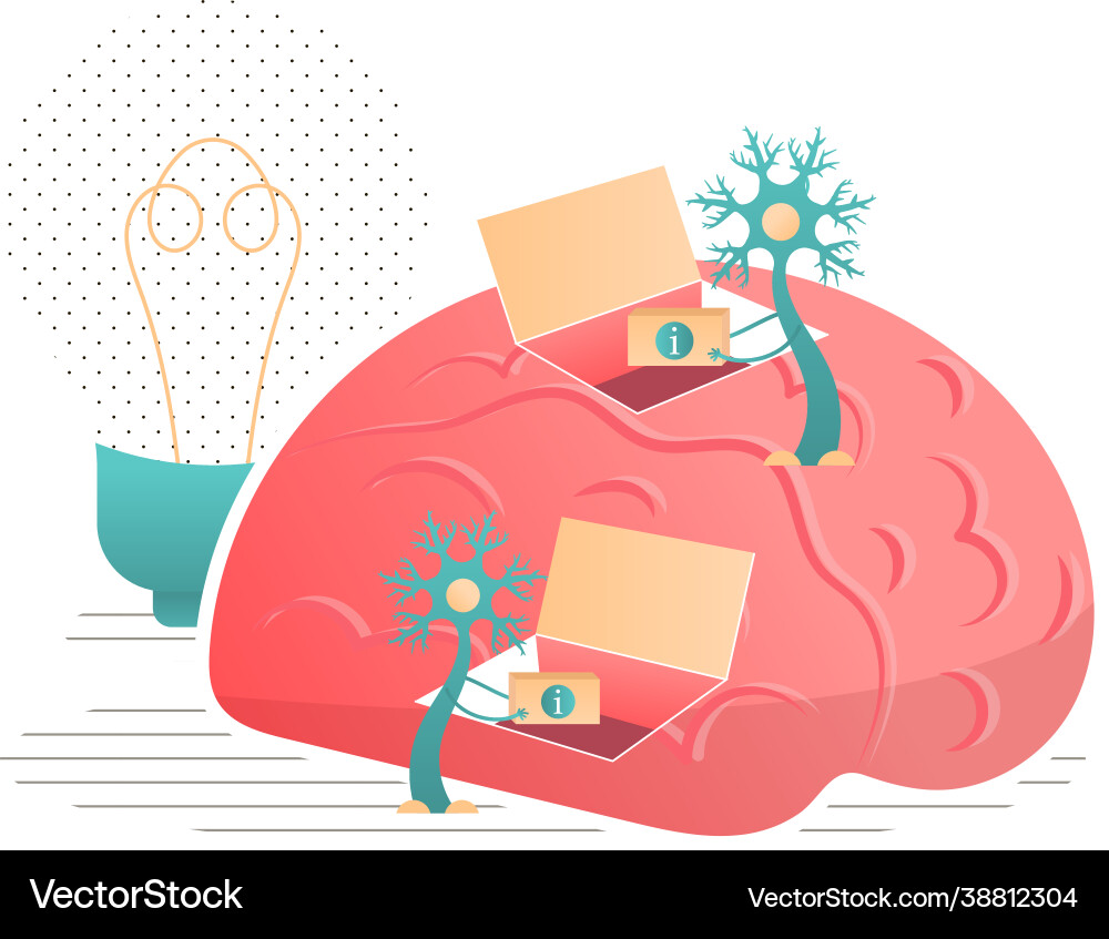 Neurons transmit information to brain flat Vector Image