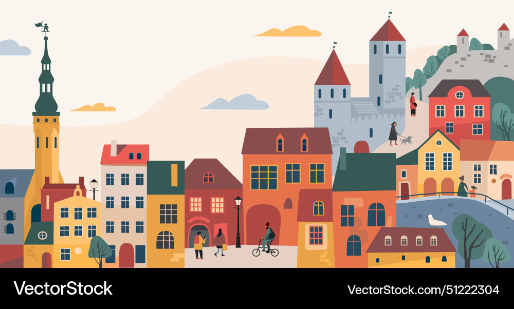 Panoramic view of old part tallinn Royalty Free Vector Image