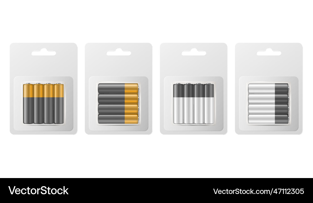 3d realistic four alkaline battery in paper Vector Image