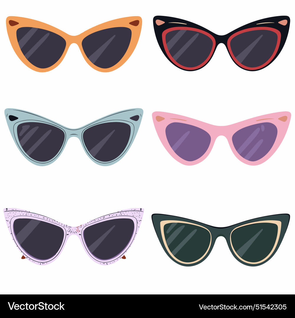 Collection stylish sunglasses designs isolated Vector Image