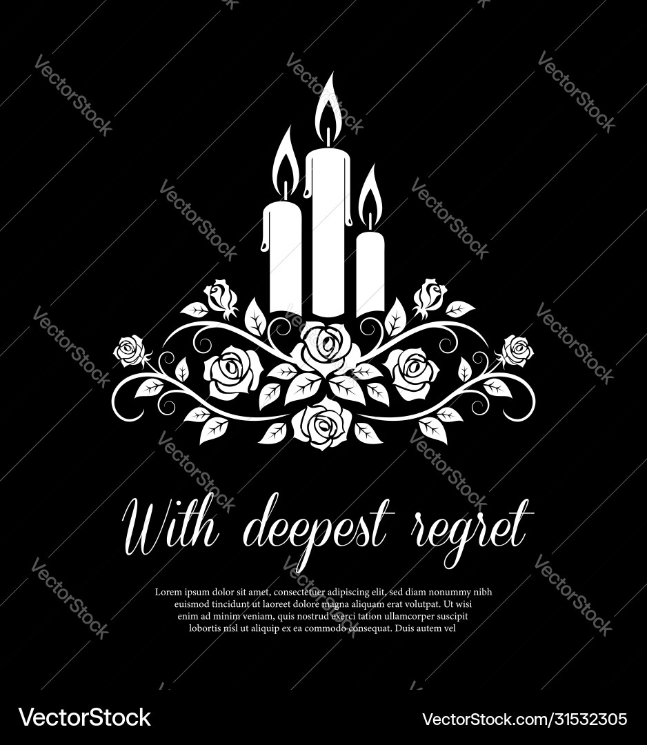 Funeral card template with burning candles Vector Image