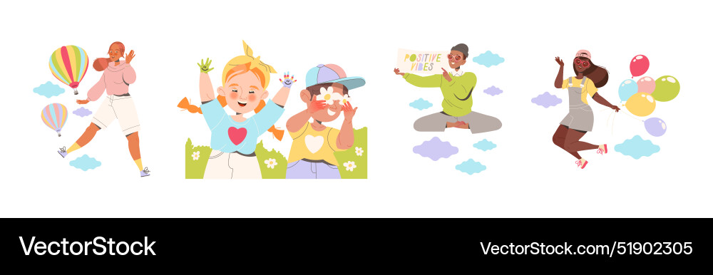 Happy people characters sharing positive vibes Vector Image