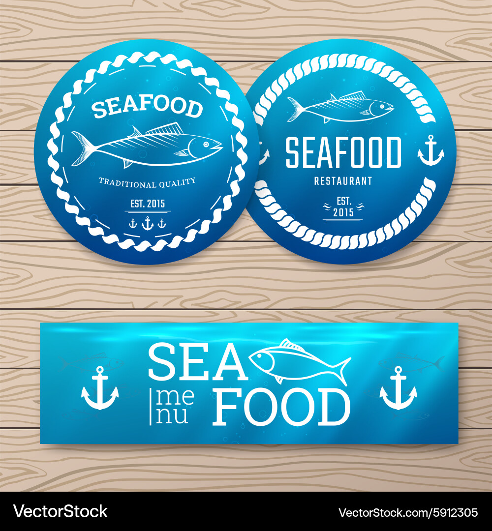 Seafood labels Royalty Free Vector Image - VectorStock