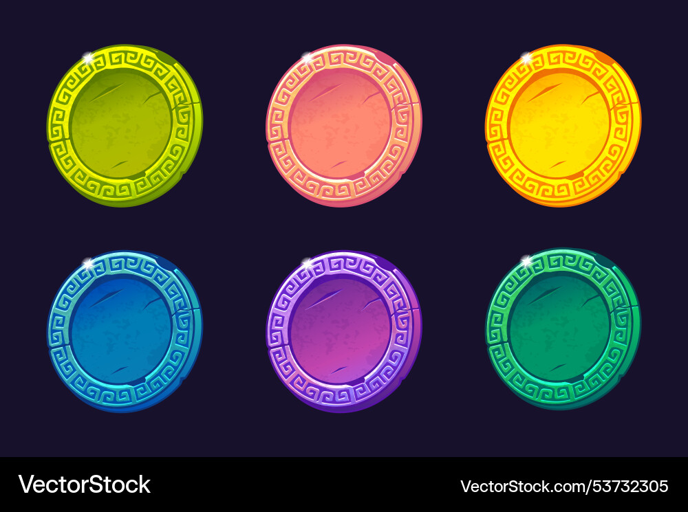 Set of colored coins with ornament blank Vector Image