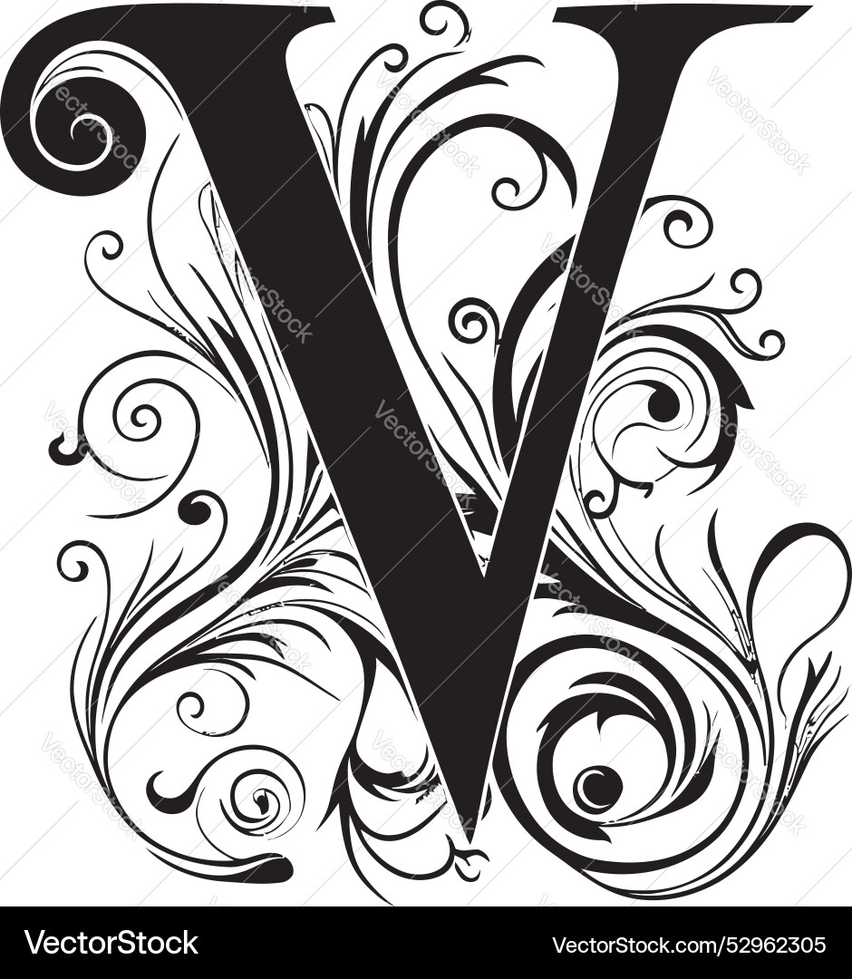 Vivid patterns colorful letter v art valiant Vector Image