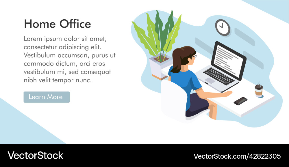 Woman working at home office banner Royalty Free Vector