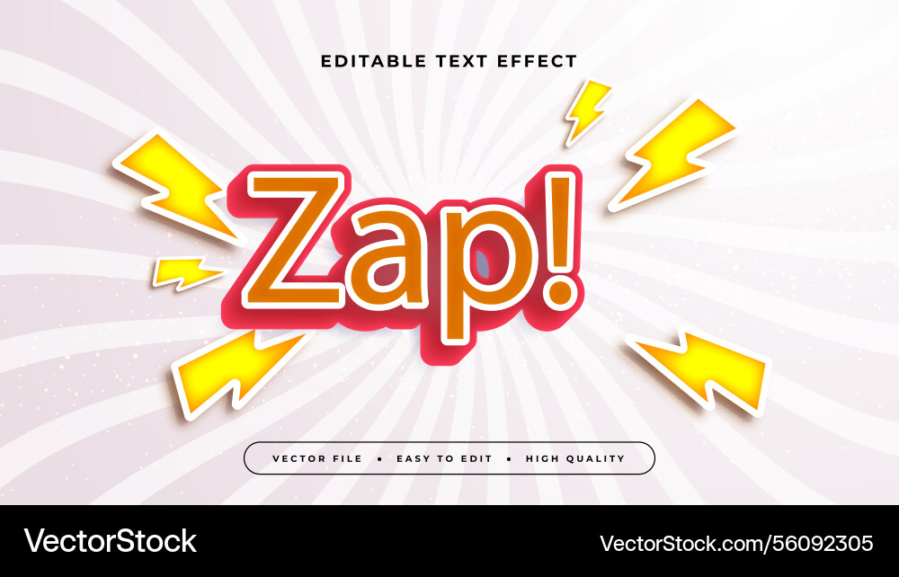 Yellow red and white zap 3d editable text effect Vector Image
