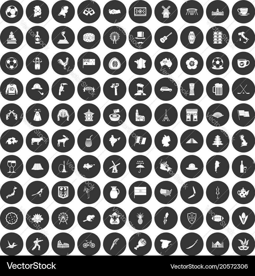 100 map icons set black circle Royalty Free Vector Image