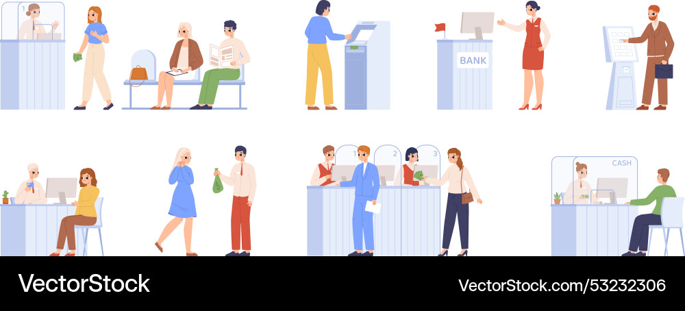 Bank information and clients service scenes Vector Image