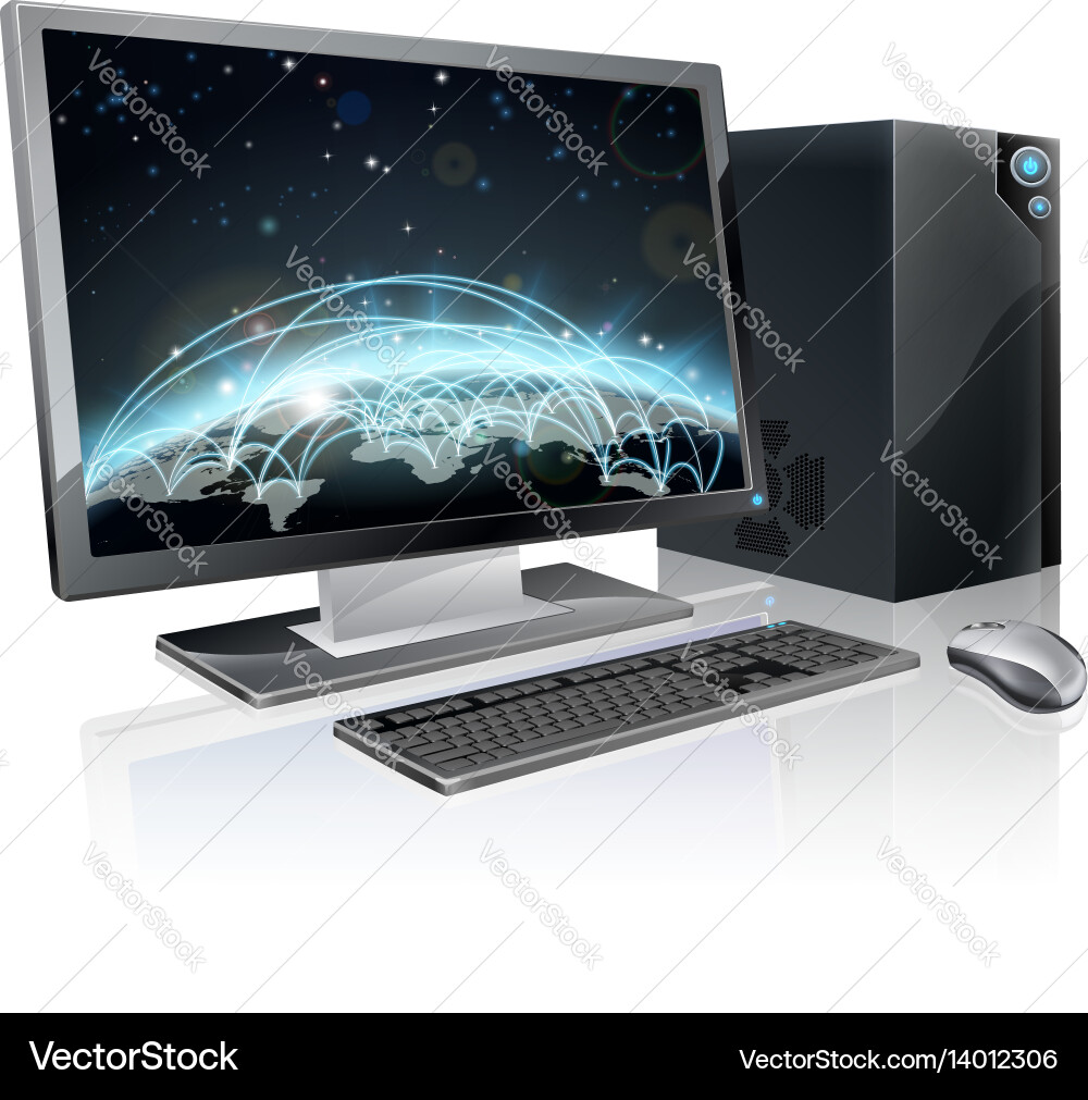 Desktop computer world globe Royalty Free Vector Image