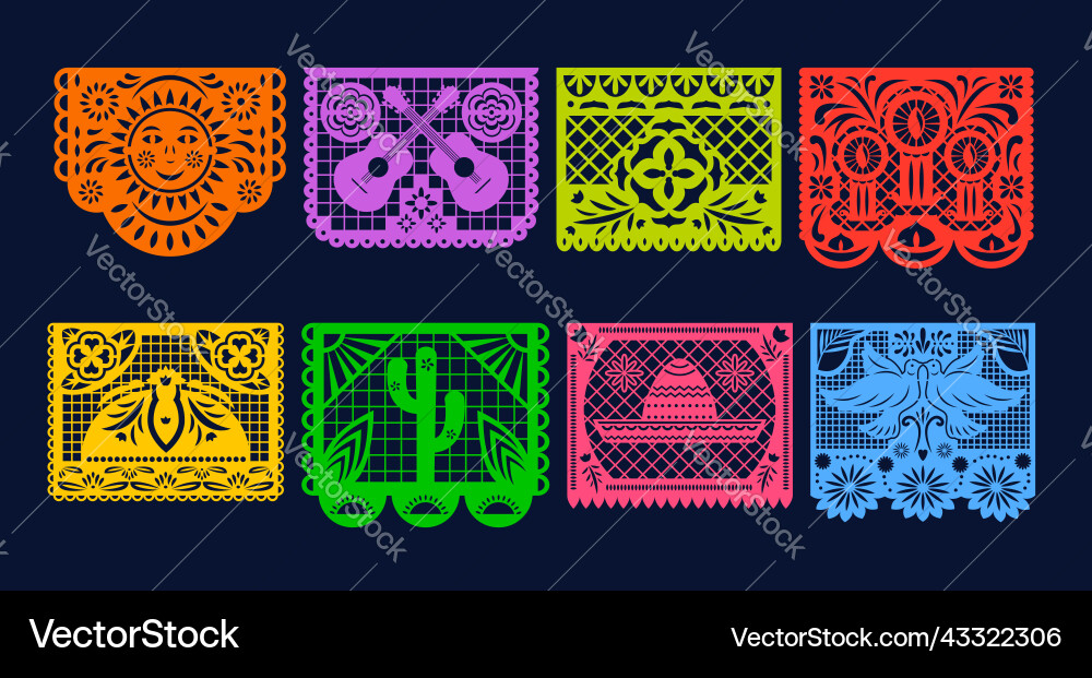 Printable Papel Picado Flags Papel Picado Vector Template Design Set