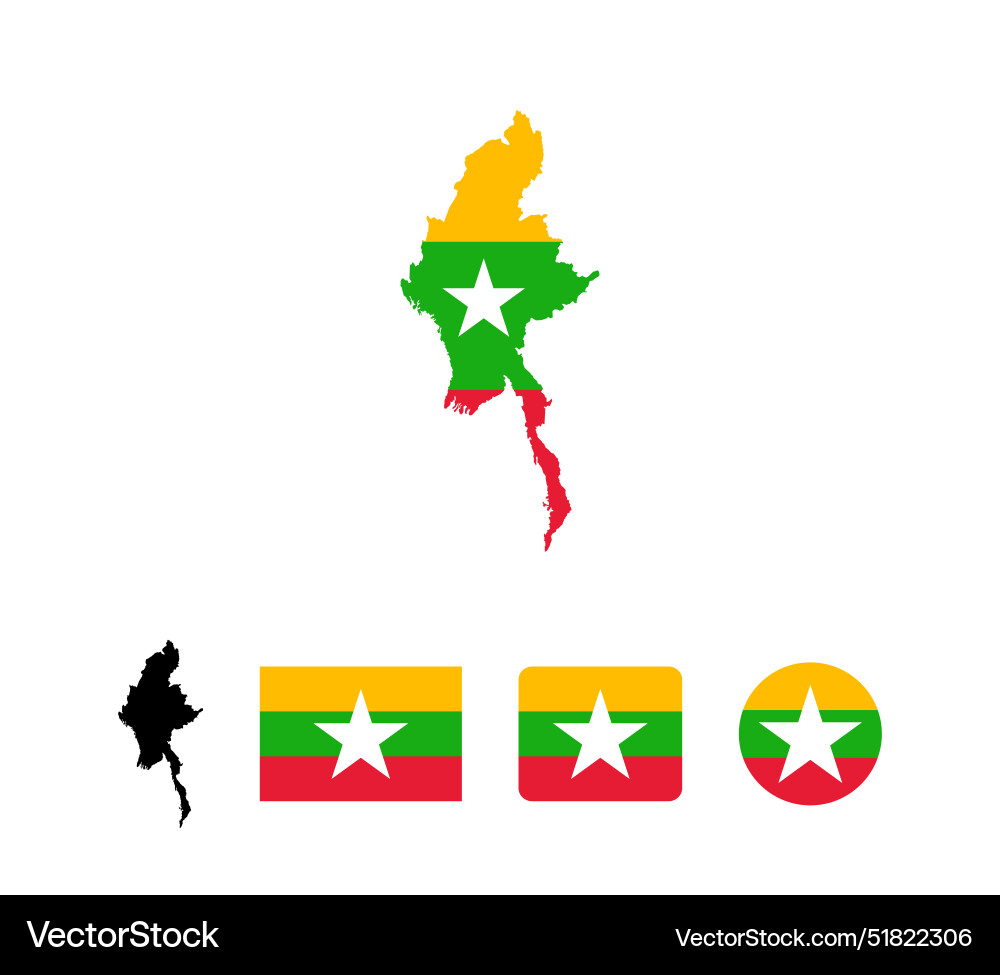 Myanmar flag set Royalty Free Vector Image - VectorStock